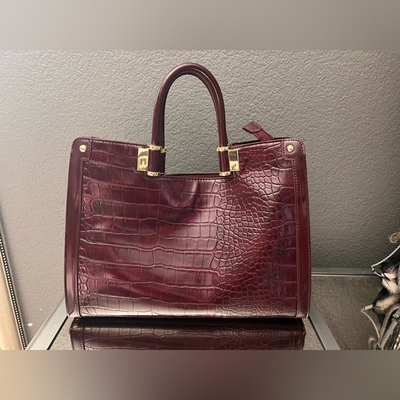 Ivanka Trump | Bags | Ivanka Trump Burgundy Faux Crocodile Tote With ...
